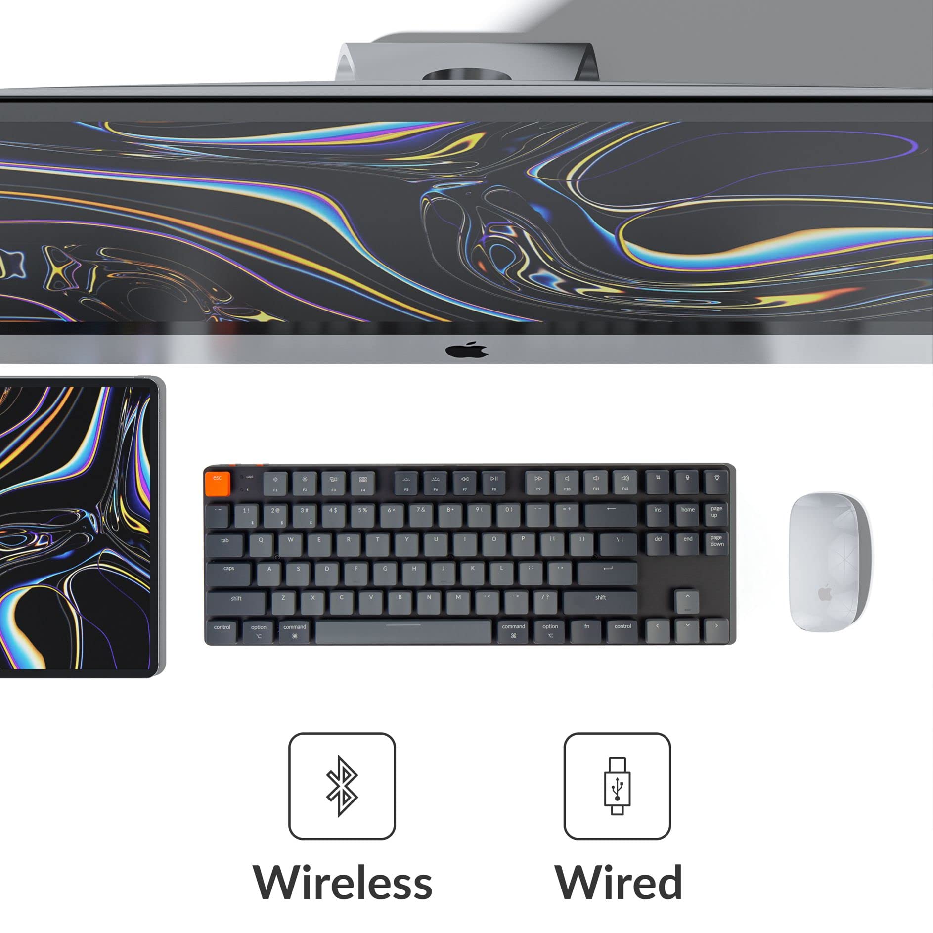 Keychron K1 SE, 87 Keys Ultra-Slim Wireless Bluetooth/USB Wired Mechanical Keyboard with White LED Backlit, Low-Profile Gateron Mechanical Red Switch Compatible with Mac Windows