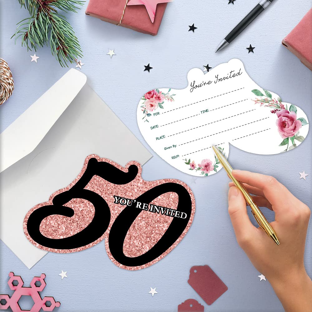 Cusrtyh 15 Sheets 50th Birthday Party Invitations card with with 15 Envelopes,50th Birthday Party ,50th Celebration,Birthday Party Invitations Cards For Adults,Shaped Fill-In Invitations