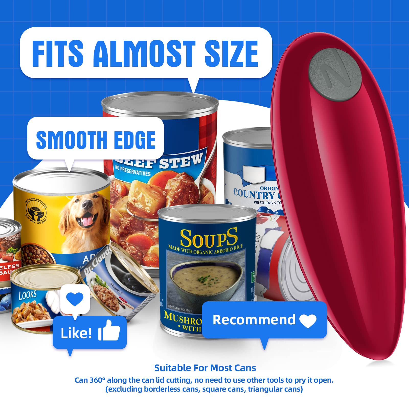 Automatic Electric Can Opener, Open Cans in One Click, Smooth Edge Handheld Can Opener, Hands Free Food-Safe Battery Operated Electric Can Openers, Kitchen Gadget Gift for Chefs, Arthritis and Seniors