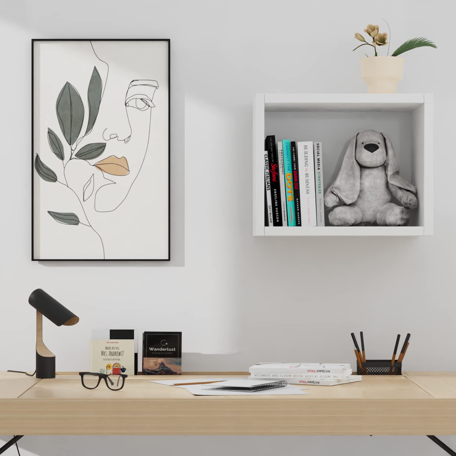 Bamboo Floating Cube Shelves, Wall Mounted Storage Box Shelves 16"x 12"x 9.45" Inch, Cube Corner Shelf Book shelves for Bedroom, Bathroom, Living Room, Kitchen,Office (Bamboo)