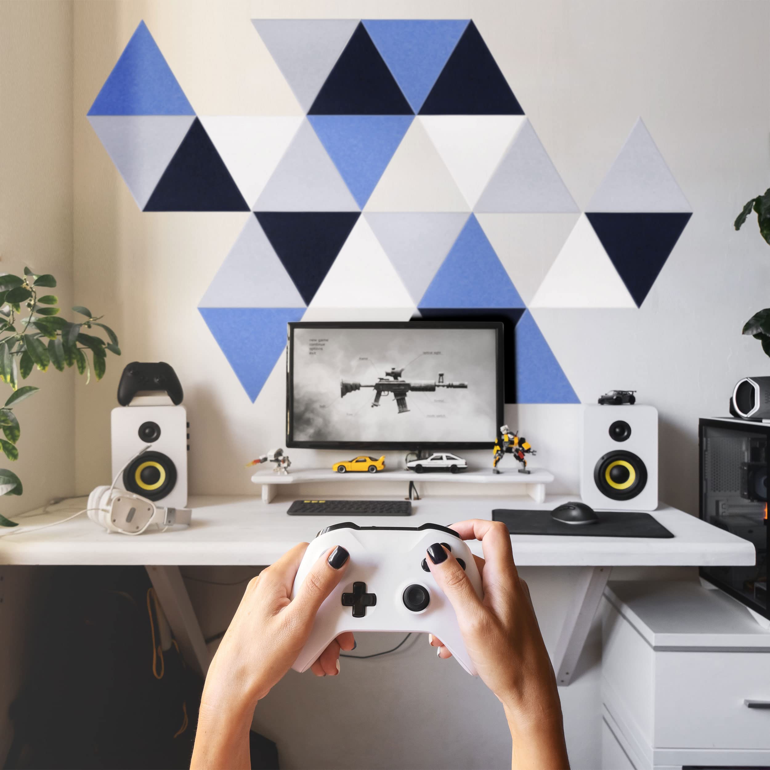 PHATWOLF 6 Pack Triangle Acoustic Panels for Soundproofing & Sound Dampening, High Density Decorative Sound Absorbing Panel for Wall, Home, Office & Studio Acoustic Treatment (Sky Blue)