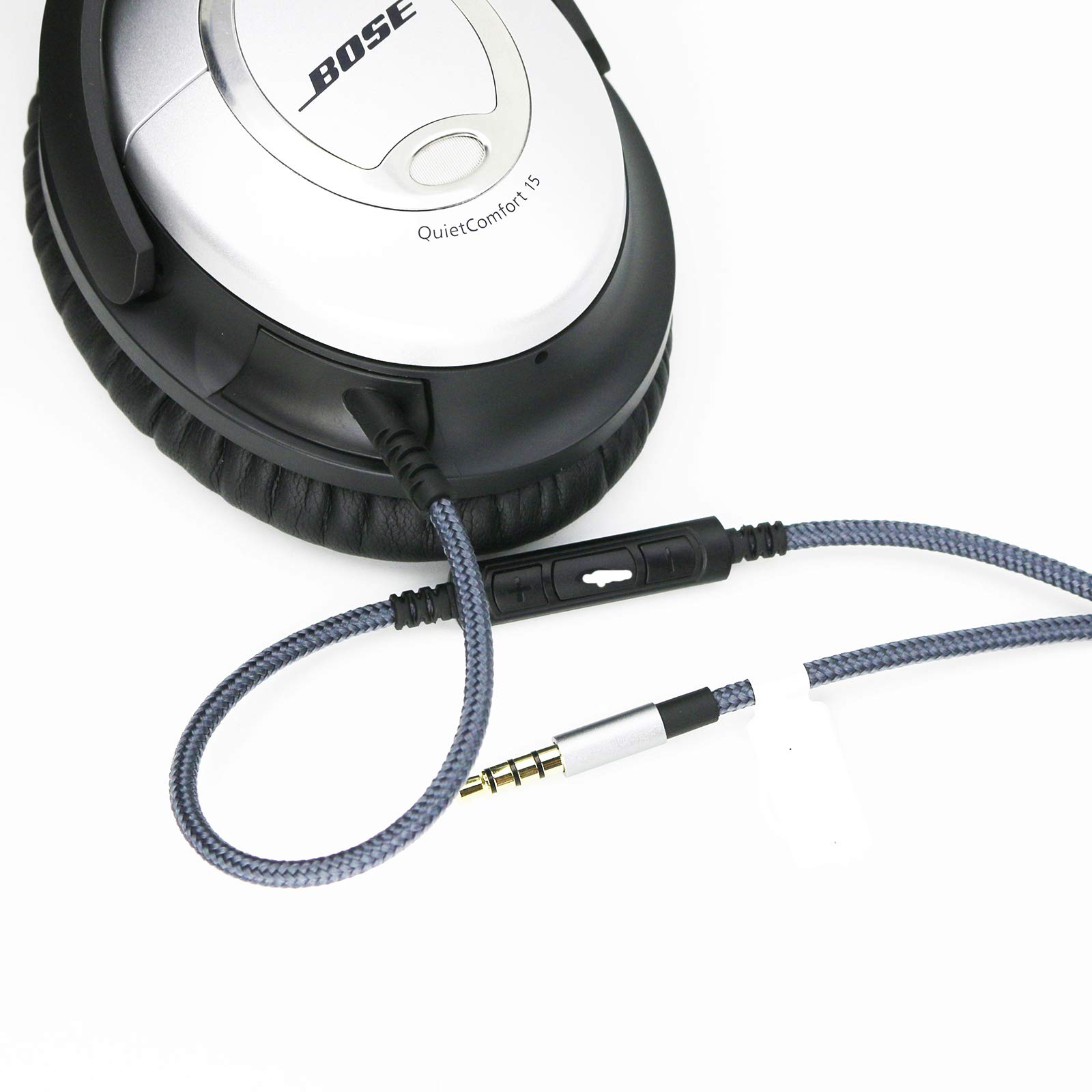 Audio cable with in-Line Mic remote volume compatible with Bose QC15 QC25 QuietComfort 15, QuietComfort 2 headphone and compatible with iphone ipod ipad apple devices