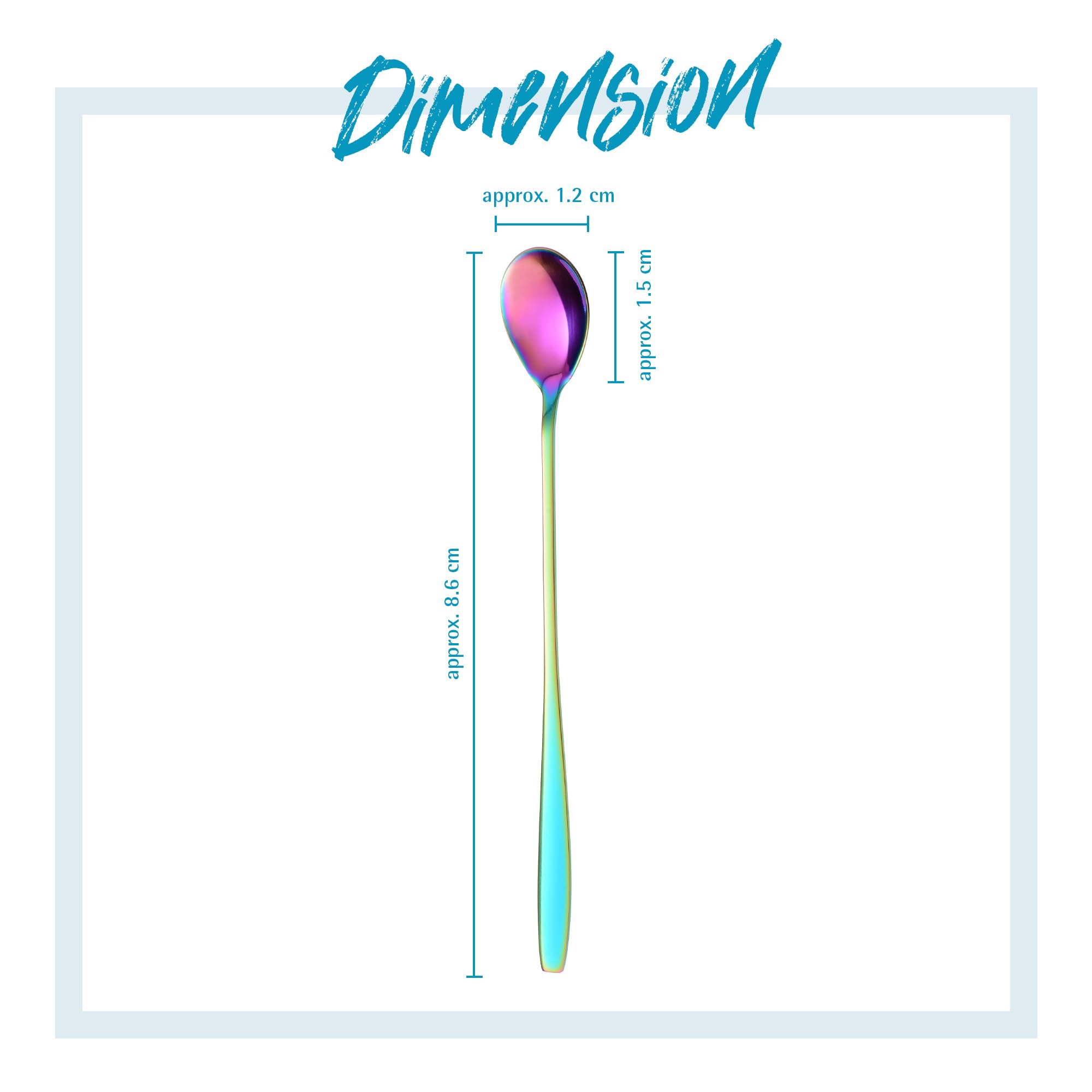 GRÄWE Long Handle Iced Tea Spoon, Coffee Spoon, Ice Cream Spoon, Spoons for desserts, Stainless Steel, Cocktail Stirring Spoons, Set of 6, Dishwasher Safe, Rainbow
