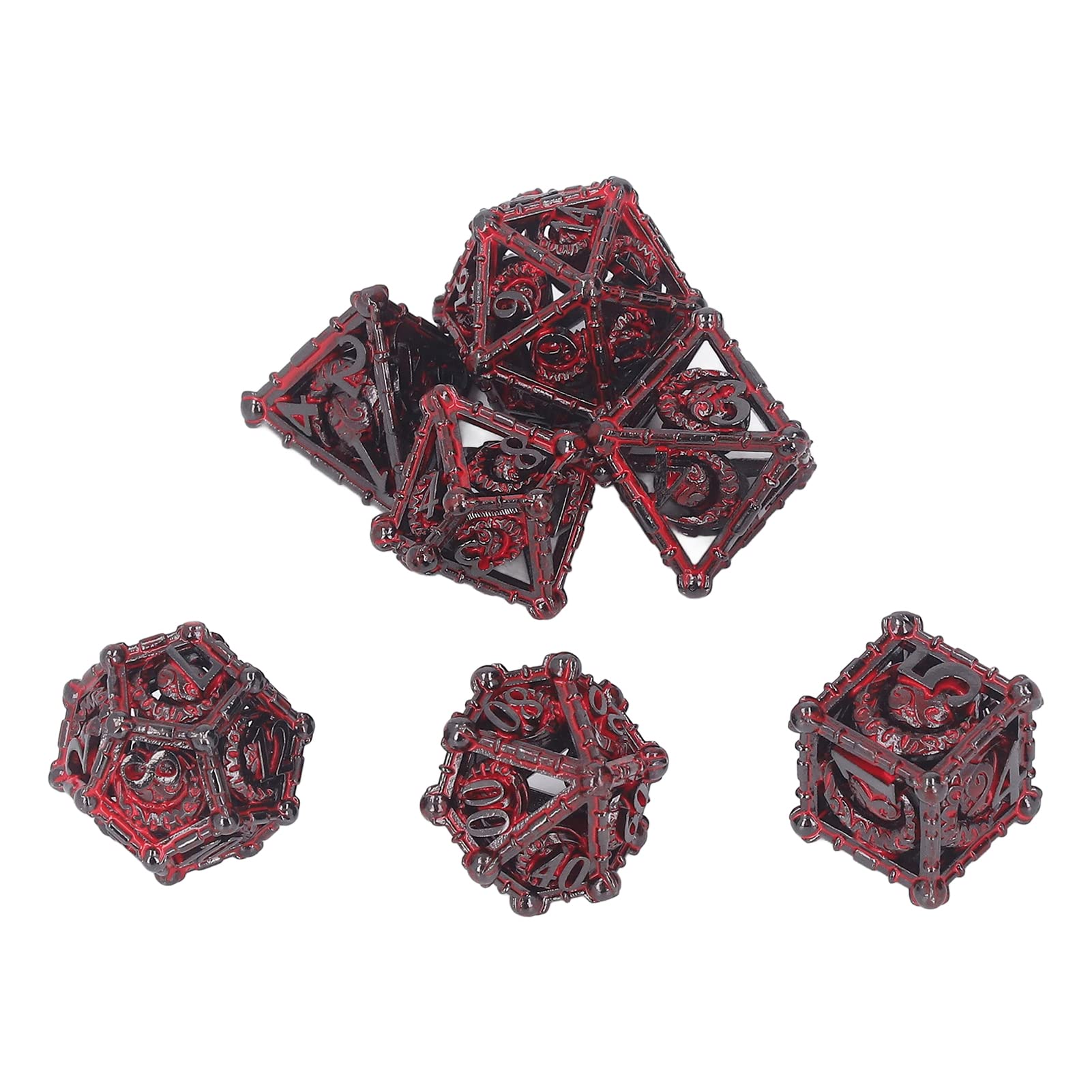 Asixxsix DND Dice, 7pcs Hollow Metal Polyhedral Dice Set Bloodstained D20 Classic Dragon and Dungeon Gaming Dice Games Set with Number for Table Board Games and Role Playing Game