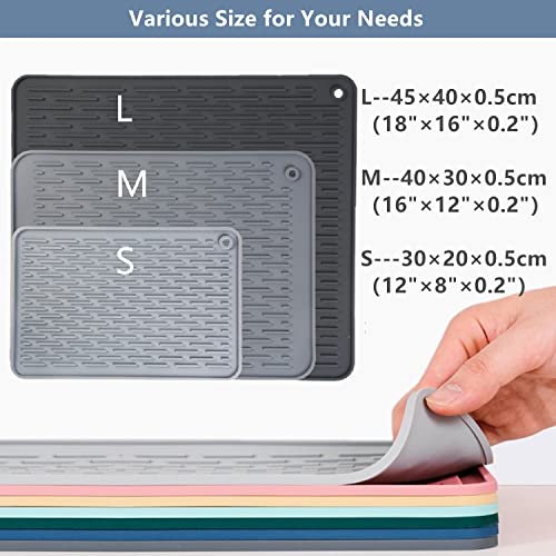 IYYI Dish Drying Mat for Kitchen Counter, Silicone Dish Drainer Mat, Multiple Usages Draining Mat, Heat Resistant Dish Mat, Dishwasher Safe(Light Gray,S)