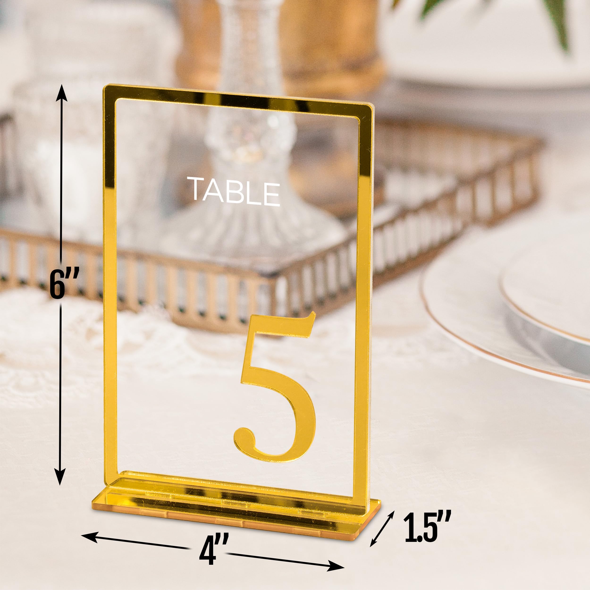 Blue Violet Wedding Table Numbers 1-25, Gold Mirror Acrylic Table Numbers with Stands, 4x6” Table Sign and Holder, Laser Cut 3D Overlay, Table Numbers for Reception