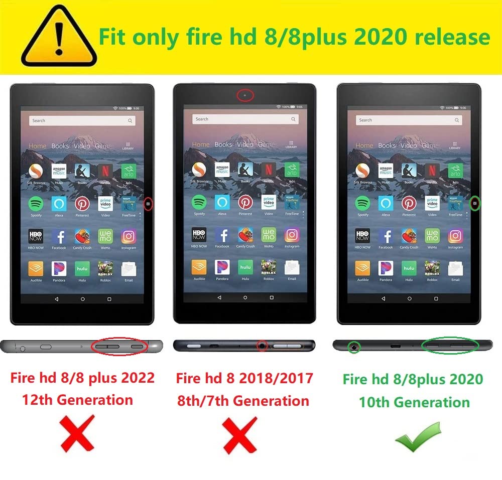Boskin for Kindle Fire hd 8 case Fire hd 8 Plus case 2020 Release 10th Generation,Shockproof Kickstand Cover (Black-Black)
