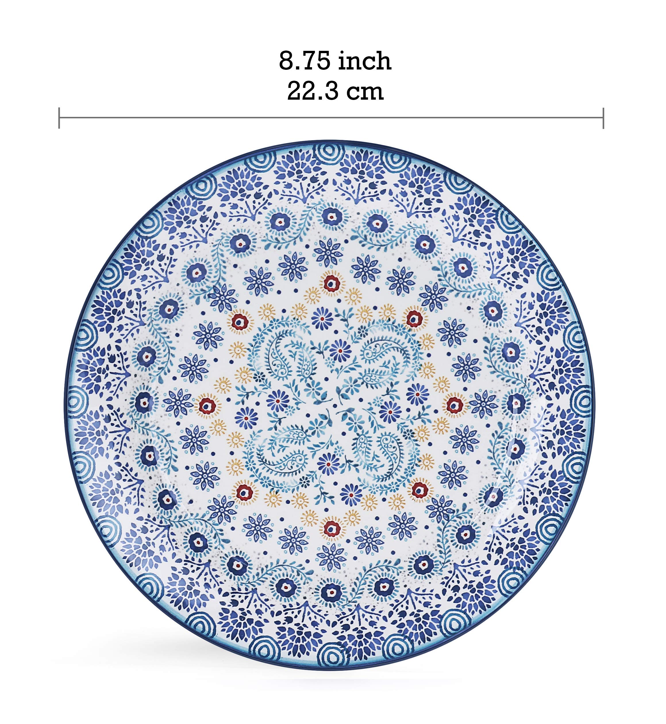 Bico Blue Talavera Salad Plates Set of 4, Ceramic, 8.75 inch, Microwave & Dishwasher Safe