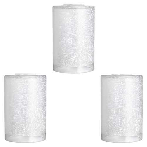 GoldSwift 3 Pack White Linen Glass Lamp Shade Replacement Globe & Covers for Light Fixtures, 6" Tall, 4" Diameter, 1-5/8 inch Fitter, Cylinder Glass Shade for Chandelier Pendant Wall Sconces