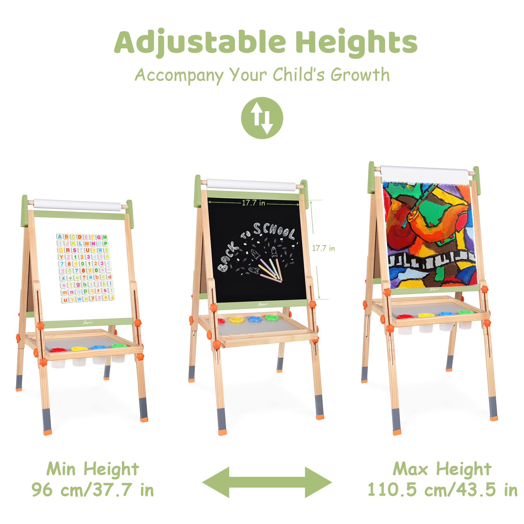 Joyooss Art Easel for Kids, Double-Sided Magnetic Easel for Children with Whiteboard & Chalkboard, Deluxe Standing Easel for Toddler with Paper Roll & Painting Accessories Painting Station for Kids