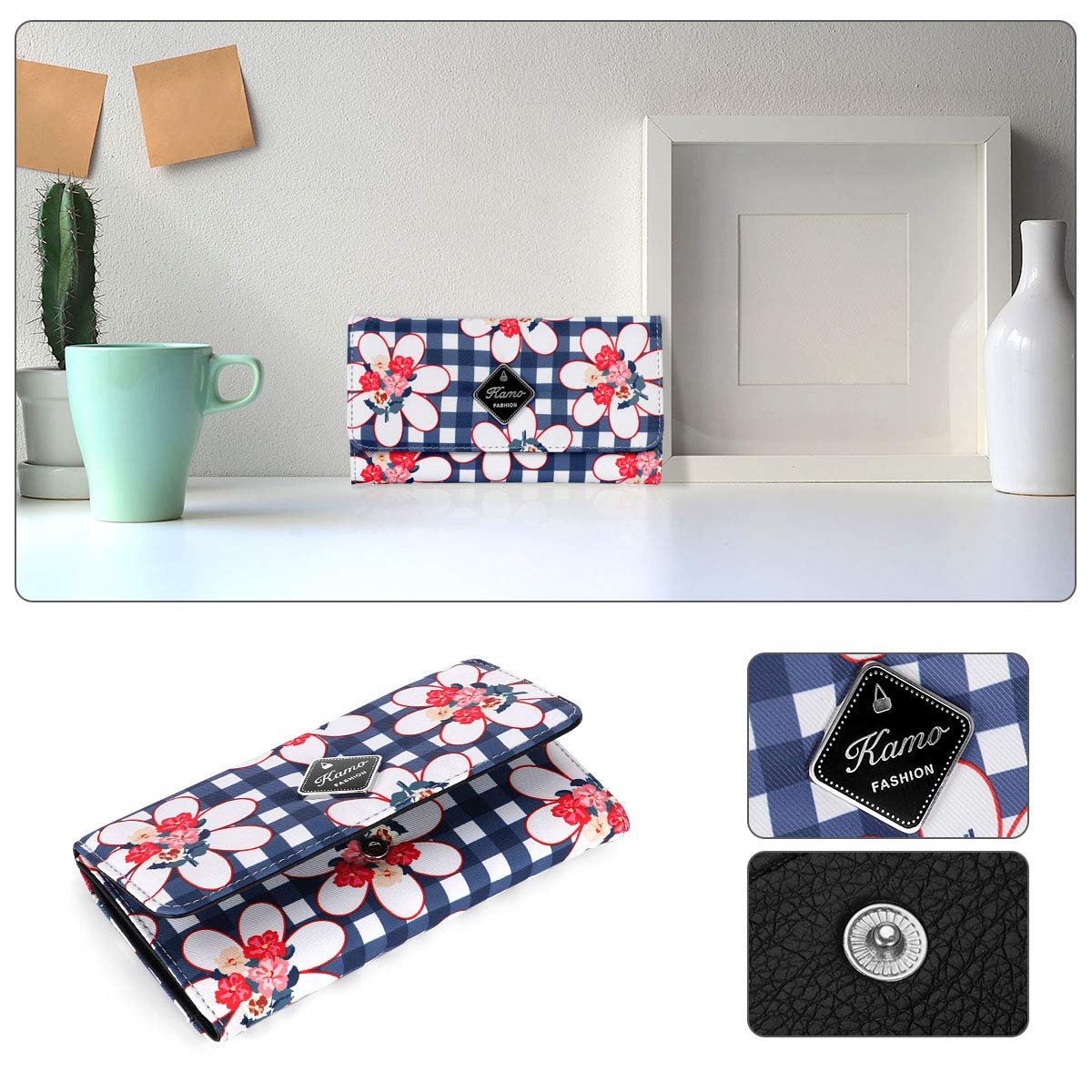 Kamo Women’s Printed Slim Long Wallet Purse Card Holder Organizer Envelope Wallets for women with 12 Card Slots