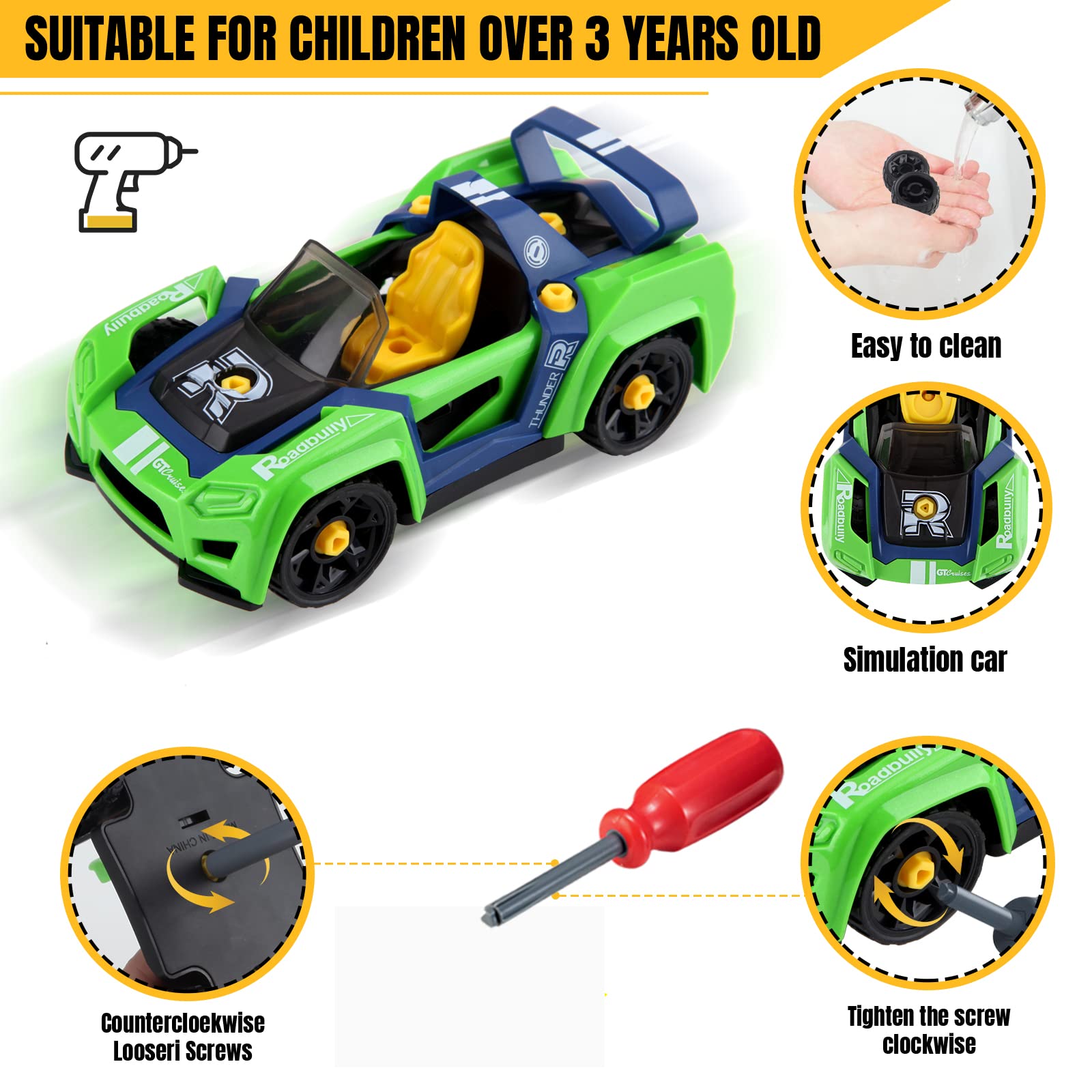 Minxuan Assembly Car Take Apart Race Car Toys for 6 7 8 Year Old Boy DIY STEM Gift Play Set -50PCS