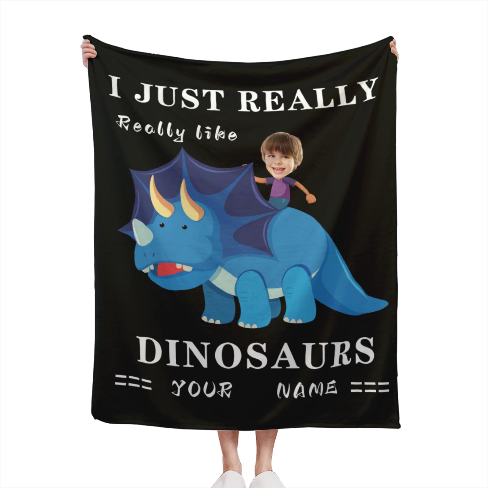 Custom Dinosaur Blanket for Boys Personalized Dinosaur Blankets with Photos and Names(B)