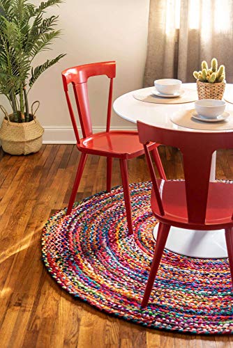 Unique Loom Braided Chindi Collection Area Rug - Layer (3' 3" Round, Multi/ Blue)