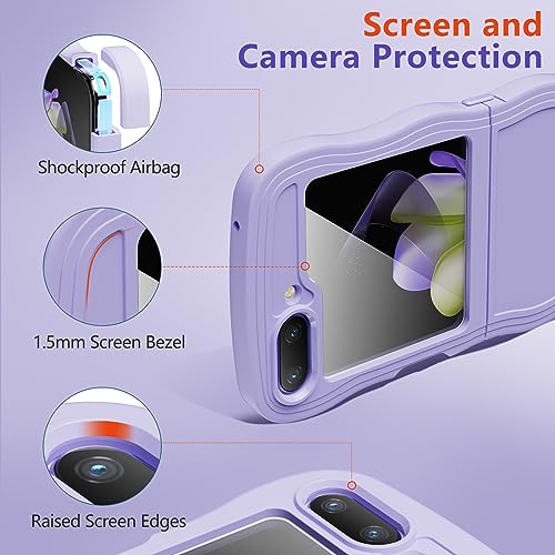 Haeuorey for Samsung Galaxy Z Flip 5 Case Wave, Curly Frame Design for Women Girls, Cute Wavy Solid Color Aesthetic Phone Case Soft Flexible TPU Shockproof Full-Body Protective Case Cover (White)