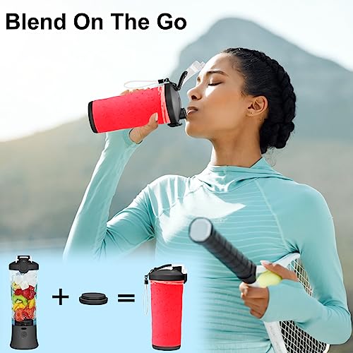 Portable Blender for Shakes and Smoothies 20 Oz, Waterproof Personal Blender USB Rechargeable with 6 Blades and Travel Lid for Kitchen, Office, Gym & Travel (Carbon Black)