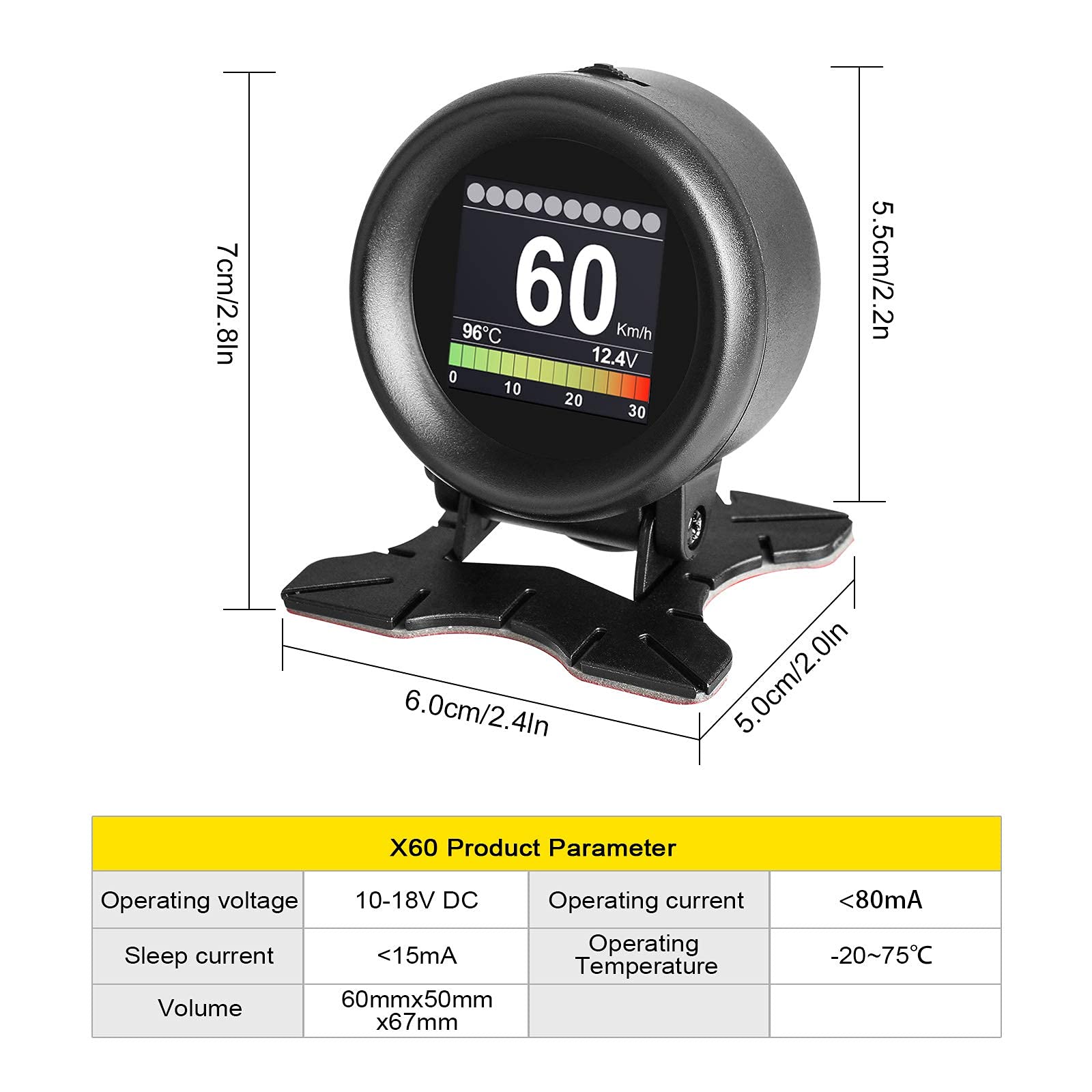 AUTOOL X60 Car OBD2 Digital Multi-function Speedometer Over-speed Alarm Water/Oil Temperature Gauge Battery Voltage Tester Scanner Tool, Trouble Code Reader/Cleaner for 12V OBDII Auto SUV Pickup Truck