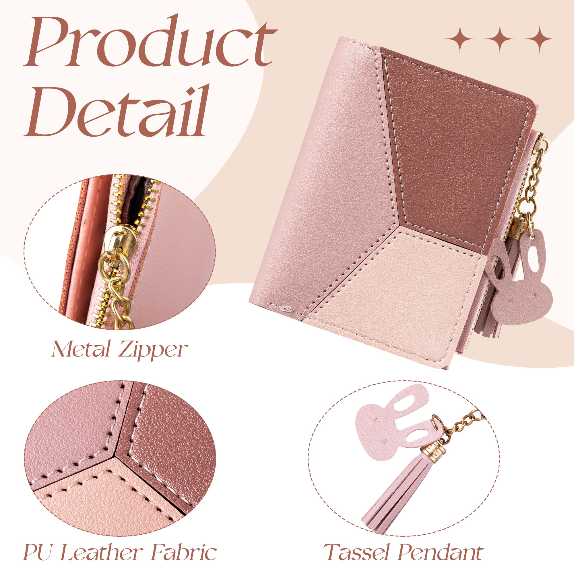 MIPAHI Simple Short Women's Zipper Wallet With Tassels,Leather Large-Capacity Card Holder Coin Purse for Women 4.7 * 3.5 * 0.6 inch