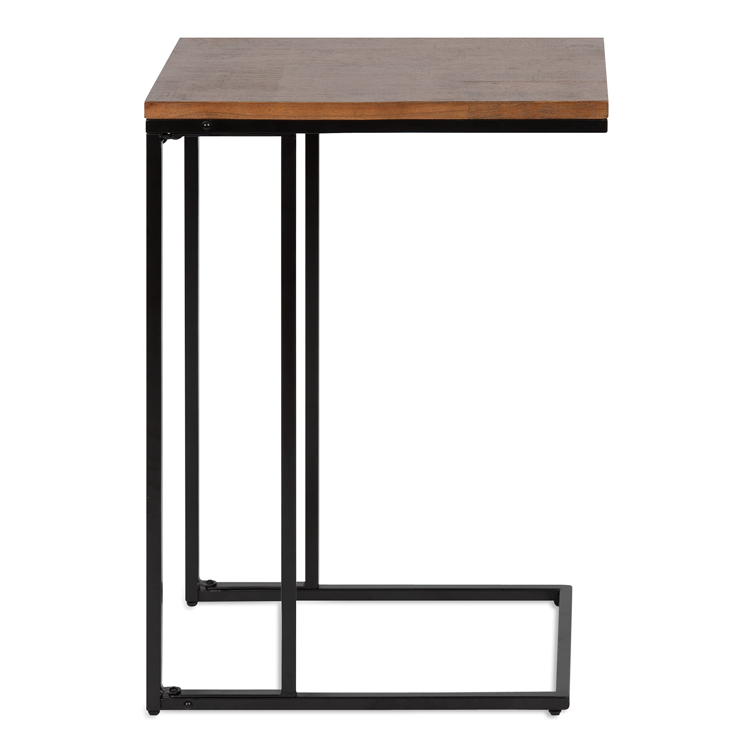 Kate and Laurel Lockridge Modern C-Shape End Decorative Minimalist Accent Table for Storage and Display, 19 x 12 x 27, Walnut Brown and Black