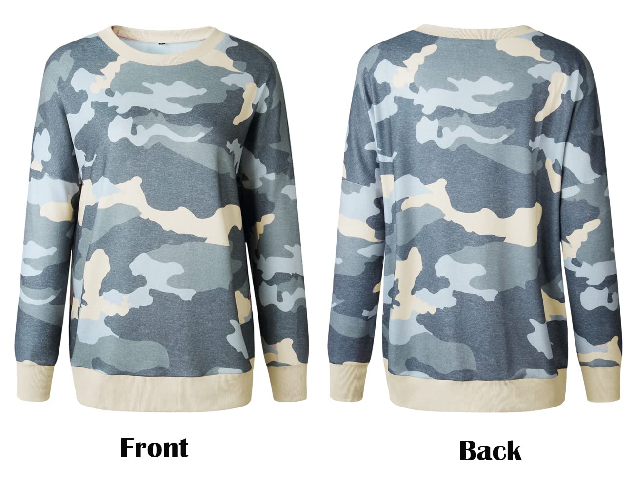 Barlver Women Casual Sweatshirts Fall Loose Lightweight Camouflage Long Sleeves Tops Cute Camo Crewneck Pullover green m