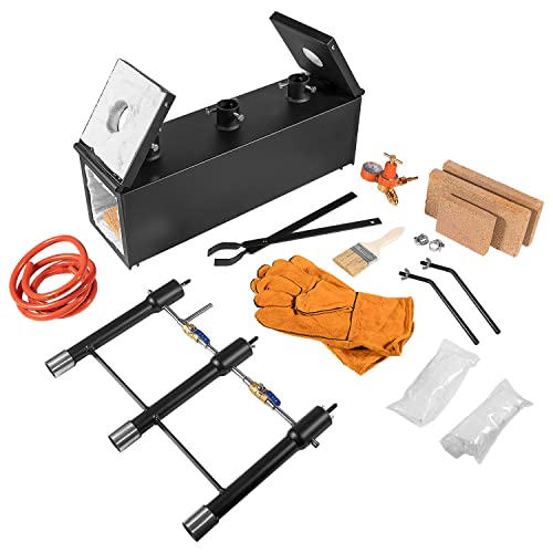 Triple Burners Portable Propane Gas Forge Three Burners 2600°F/1425℃ Large Capacity Square Forging Furnace for Blacksmithing Farrier Knife Tool Making Equipment with Tong & Gloves