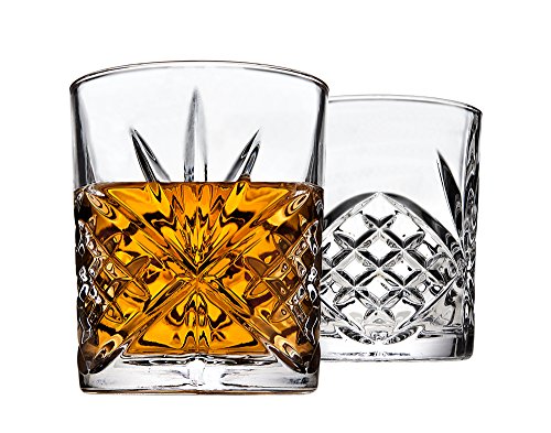 Whiskey Decanter Set with 2 Old Fashioned Whisky Glasses for Liquor Scotch Bourbon or Wine - Irish Cut Triangular Clear