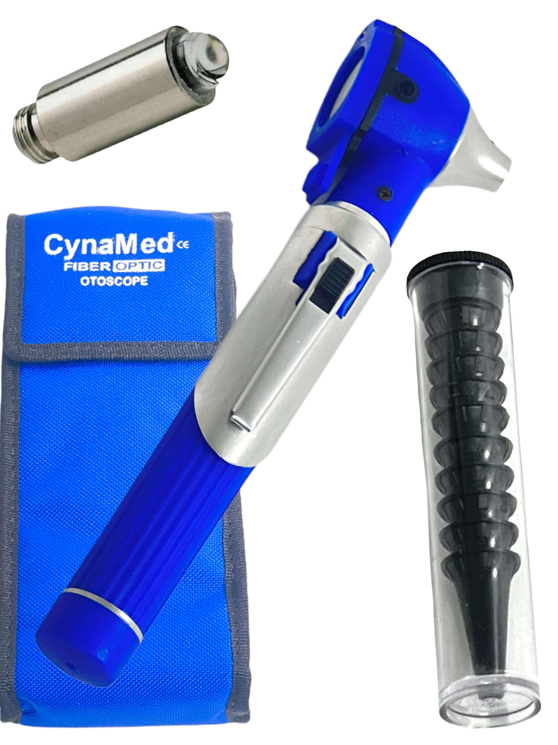 New Mini Fiber Optic Otoscope Blue (Pocket Size) Medical Ent Diagnostic Set Plus 1 Extra Replacement Bulb Cynamed