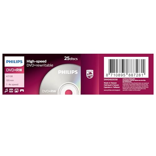Philips DVD+RW Blanks (4.7 GB Data/120 Minutes Video, 1-4x Speed Recording, 25 Spindle)