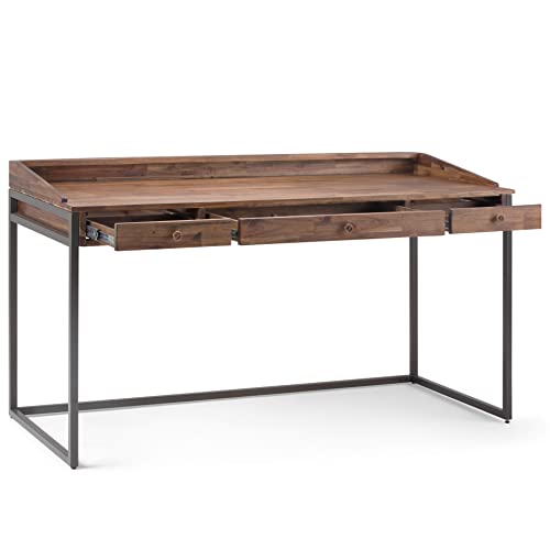 SIMPLIHOME Ralston SOLID ACACIA WOOD Modern Industrial 60 Inch Wide Writing Office Desk in Rustic Natural Aged Brown, For the Office Desk, Writing Table, Workstation and Study Table