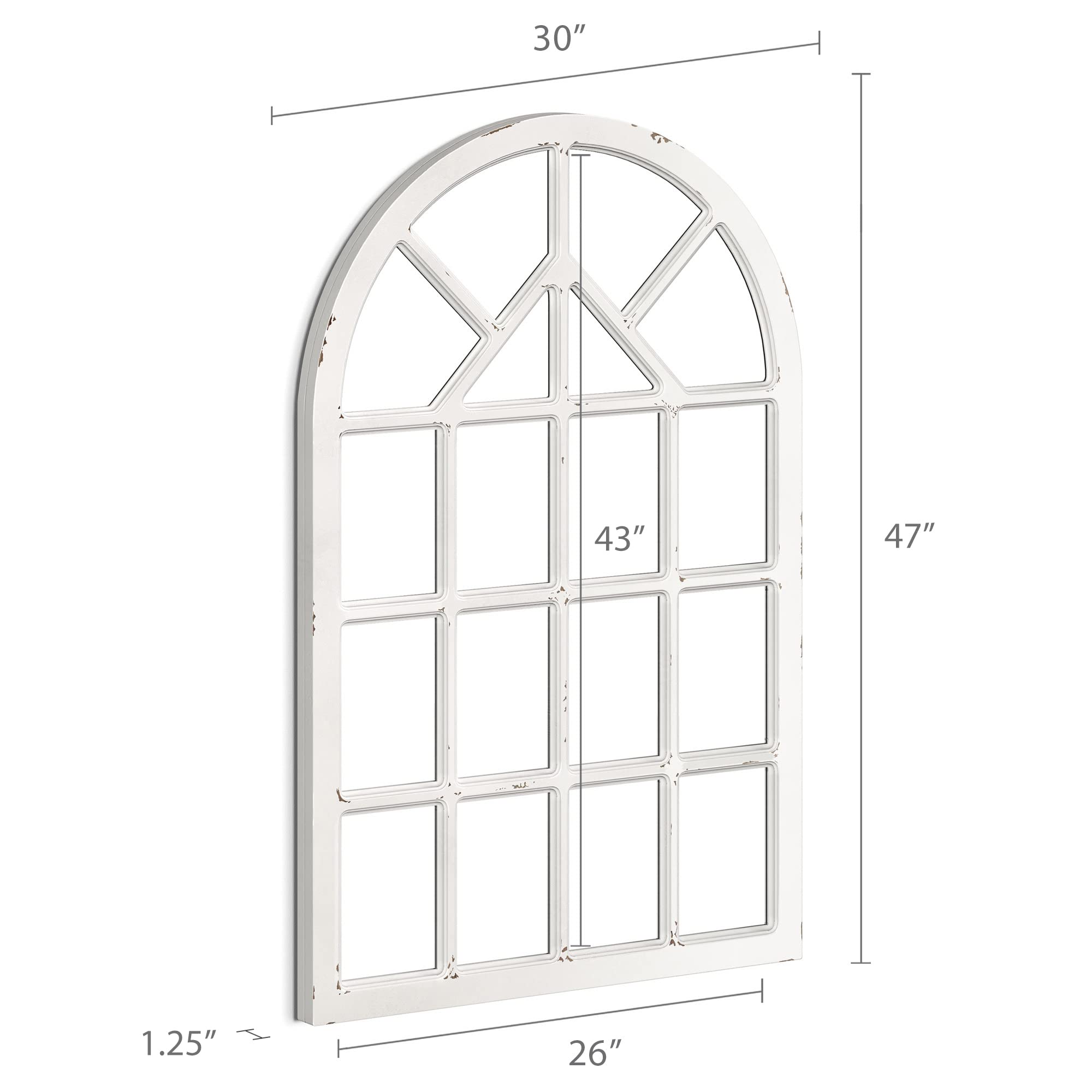Barnyard Designs 30x47 Wood Cathedral Mirror – Arched Window Farmhouse Mirror for Living Room and Entryway Wall Decor (White)