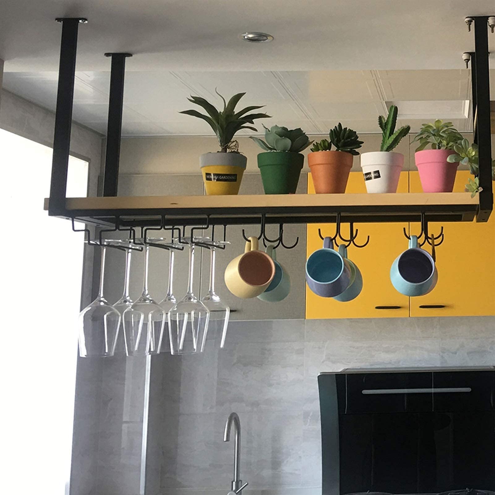 BDDIE Wine Racks,Ceiling Shelf Ceiling Wine Rack,Hanging Wine Glass Racks Stemware Holder, Retro Ceiling Shelf Brackets,for Bars/Restaurants/Kitchens/60 * 30 * 50Cm