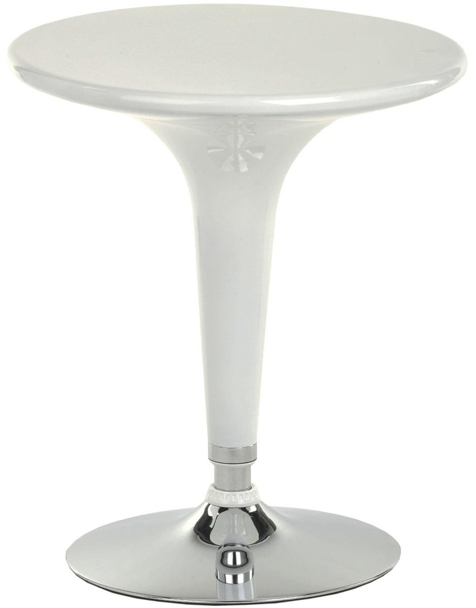 Displays2go White Cocktail Table with 2 Chairs, Adjustable Height, ABS Plastic and Steel Construction, Leatherette Upholstery – White, Chrome (TSFURNK14)