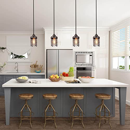 LNC Rustic Pendant Lighting for Kitchen Island, Retro Vintage Pendant Light Fixture with Metal Cage Shade, Mini Hanging Pendant Lights Adjustable for Kitchen Sink, Dining Room, Bedroom, Foyer, 3.9”D