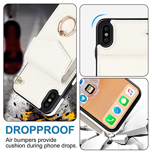 Asuwish Phone Case for iPhone Xs Max Wallet Cover with Tempered Glass Screen Protector and RFID Ring Credit Card Holder Cell Accessories i X XR Xsmax 10x SX Xmax 10xs 10s 10 Plus Xmaxs Women Off White