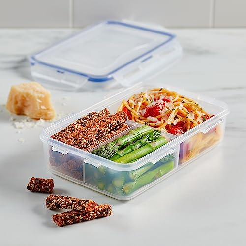 LocknLock Easy Essentials On The Go Meal Prep Lunch Box, Airtight Containers with Lid, BPA Free, Rectangle (3 Section) -27 oz, Clear