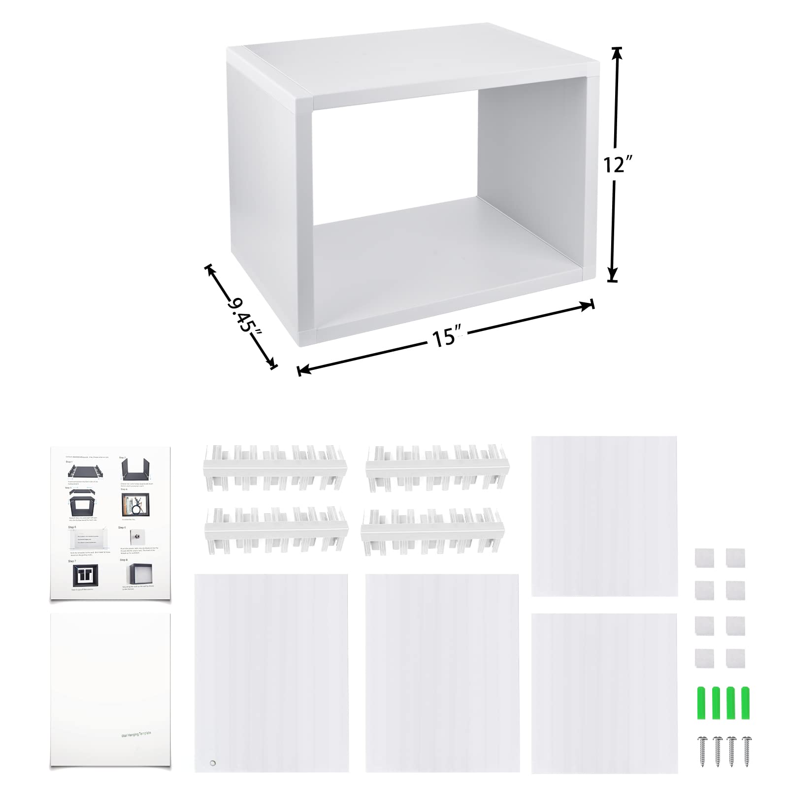 Bamboo Floating Cube Shelves, Wall Mounted Storage Box Shelves 16"x 12"x 9.45" Inch, Cube Corner Shelf Book shelves for Bedroom, Bathroom, Living Room, Kitchen,Office (Bamboo)