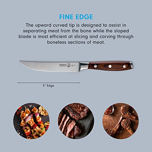Messermeister Avanta 5” Fine Edge Steak Knife Set - German X50 Stainless Steel - Rust Resistant & Easy to Maintain - Includes 4 Steak Knives
