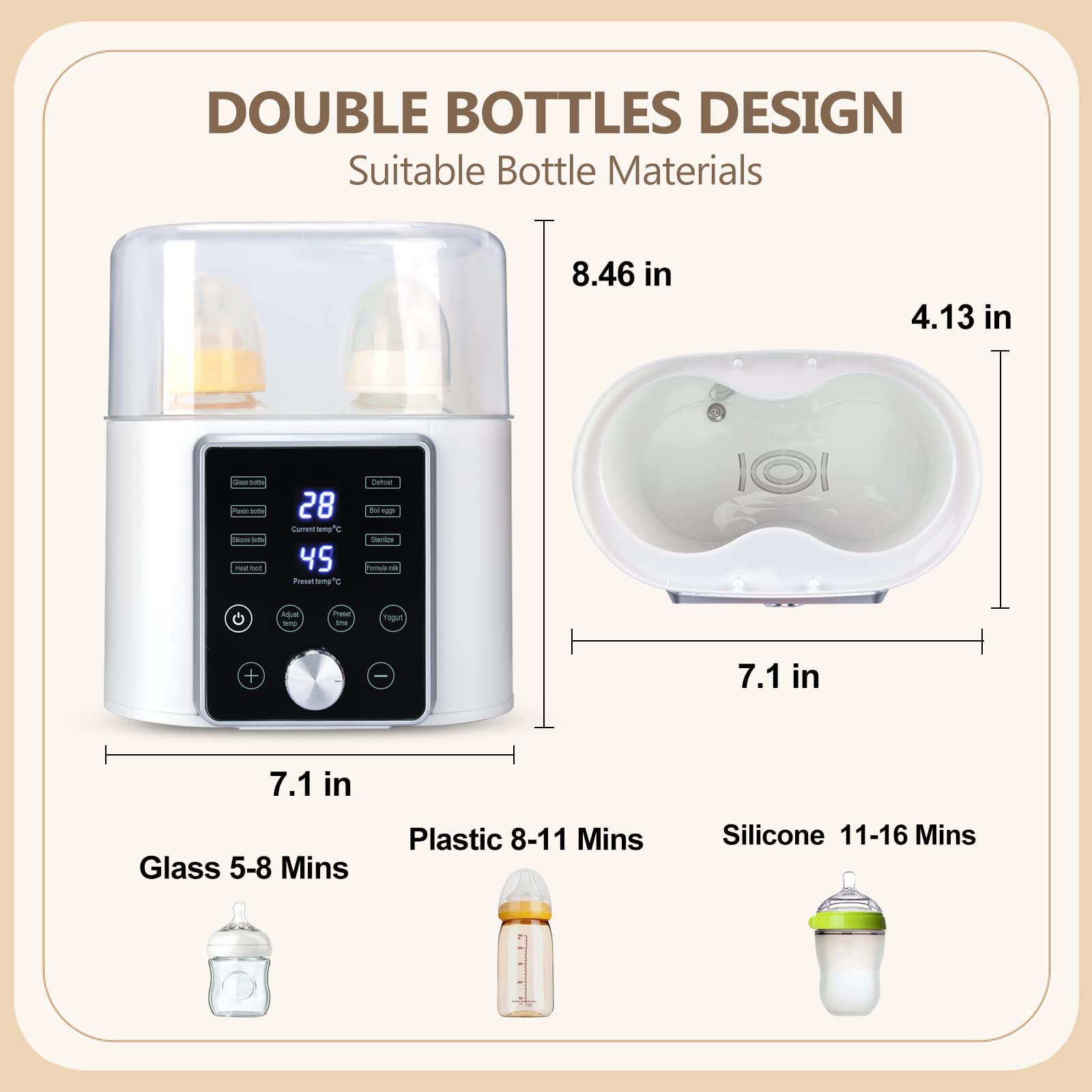 Baby Bottle Warmer, 8-in-1 Bottle Warmer for Breastmilk or Formula with Smart Temperature Control & Timer, Fast Baby Food Heater&Defrost Without Any Losing Nutrition