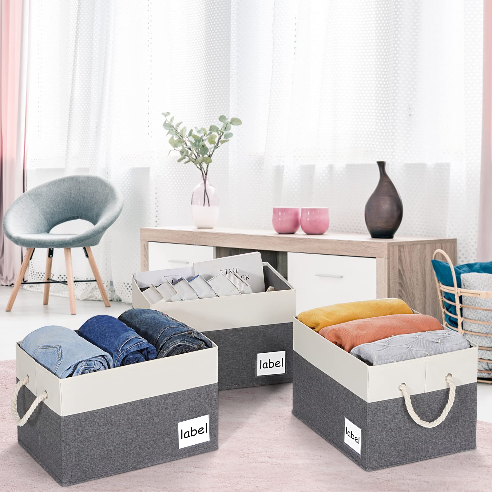 Asxsonn Fabric Storage Bins Large Storage Baskets for Shelves, Large Closet Storage Bins with Handles, Storage Bins Baskets with Label Card for Organizing Home Office (6 Pack, 15" x 11" x 9.6")