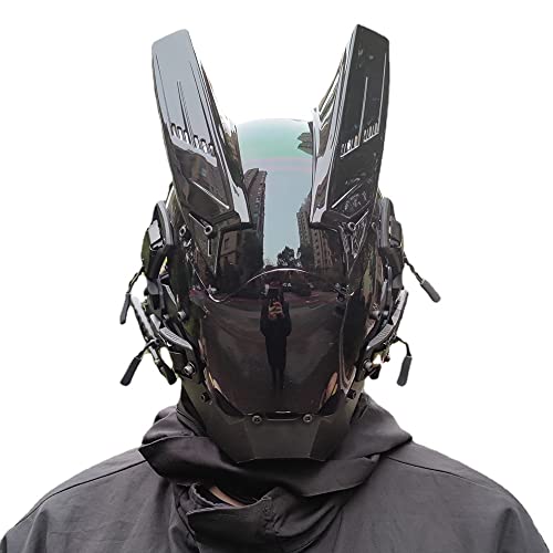 KYEDAY Punk Mask Cosplay for Men, Cosplay Samurai Horns Masks Black Mask Halloween Party Coolplay Gifts