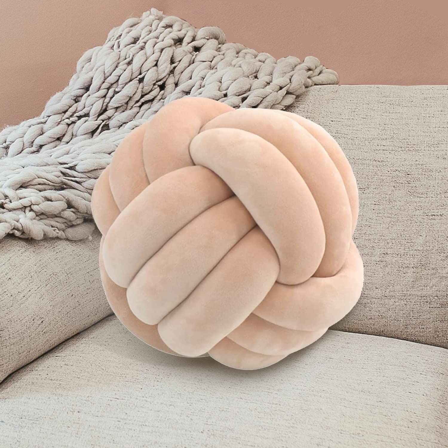 Aoruisen Ivory Soft Knot Ball Pillows, Knotted Plush Throw Pillow Cushion Round Throw Knot Pillow Handmade Round Plush Pillows Home Decorative for Sofa Bedroom Bed 8 inchs