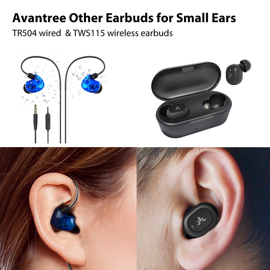 Avantree [New Version] TWS110 Mini True Wireless Earbuds for Small Ears Canals, Sport Bluetooth 5.0 Earphones with Volume Control & Mic, Clear Sound, Charging Case, 28H Playtime