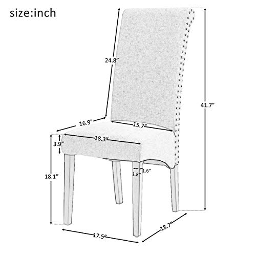 Merax Dining Chair Set of 2 Fabric Padded Side Chair with Solid Wood Legs, Nailed Trim(Beige)