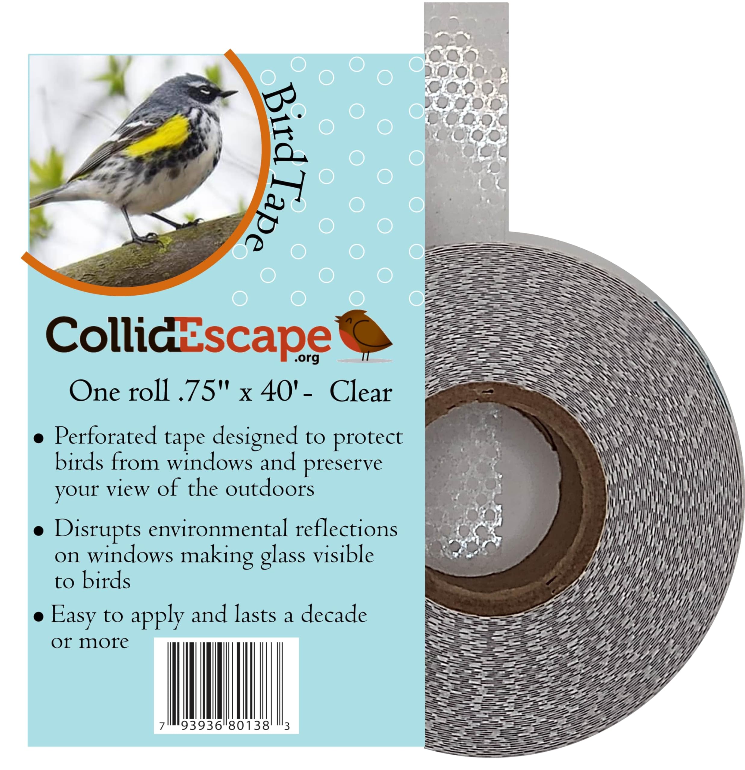 CollidEscape Spiderweb Clear Bird Tape for Windows (3/4" x 40' - Covers 2 to 3 Windows) | Window Decals to Prevent Bird Strike Prevention for Windows | Clear