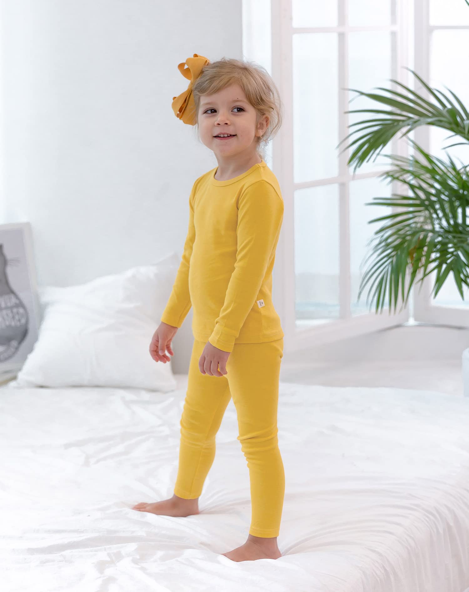 AVAUMA Baby Boys Girls Pajama Set Kids Toddler Snug fit Basic Cotton Sleepwear pjs for Daily (Yellow-2 JS)