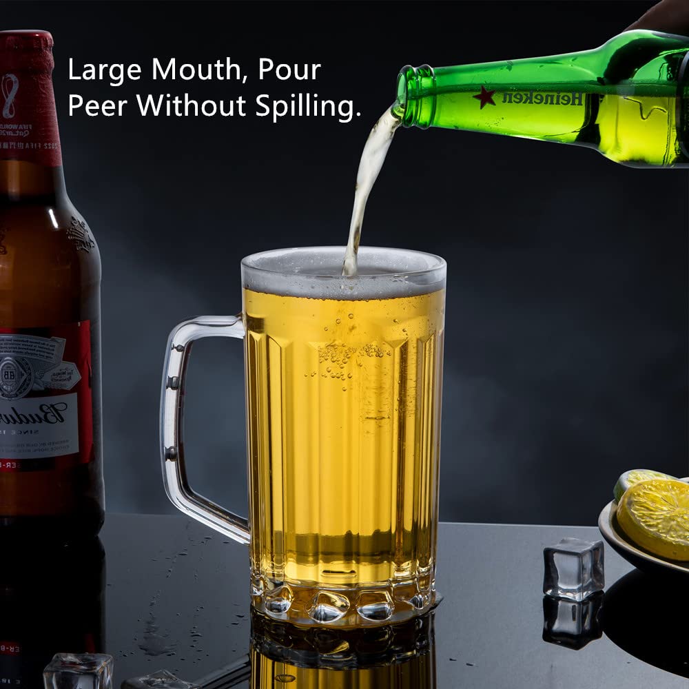 Beer Mug, Plastic Beer Mug with Handle, Clear Beer Drinking Cups for Restaurant Bar Home, Men Women, 16.91oz, Resuable, Unbreakable (1 Pack)