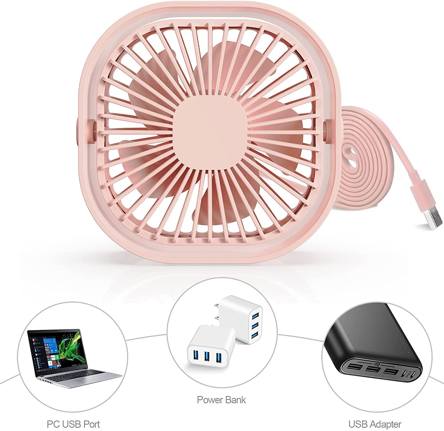 MISSUE USB Desk Fan, Small Personal Table Fan with 3 Speeds, Mini Portable USB Powered Cooling Fan for Home, Office, Indoor and Outdoor