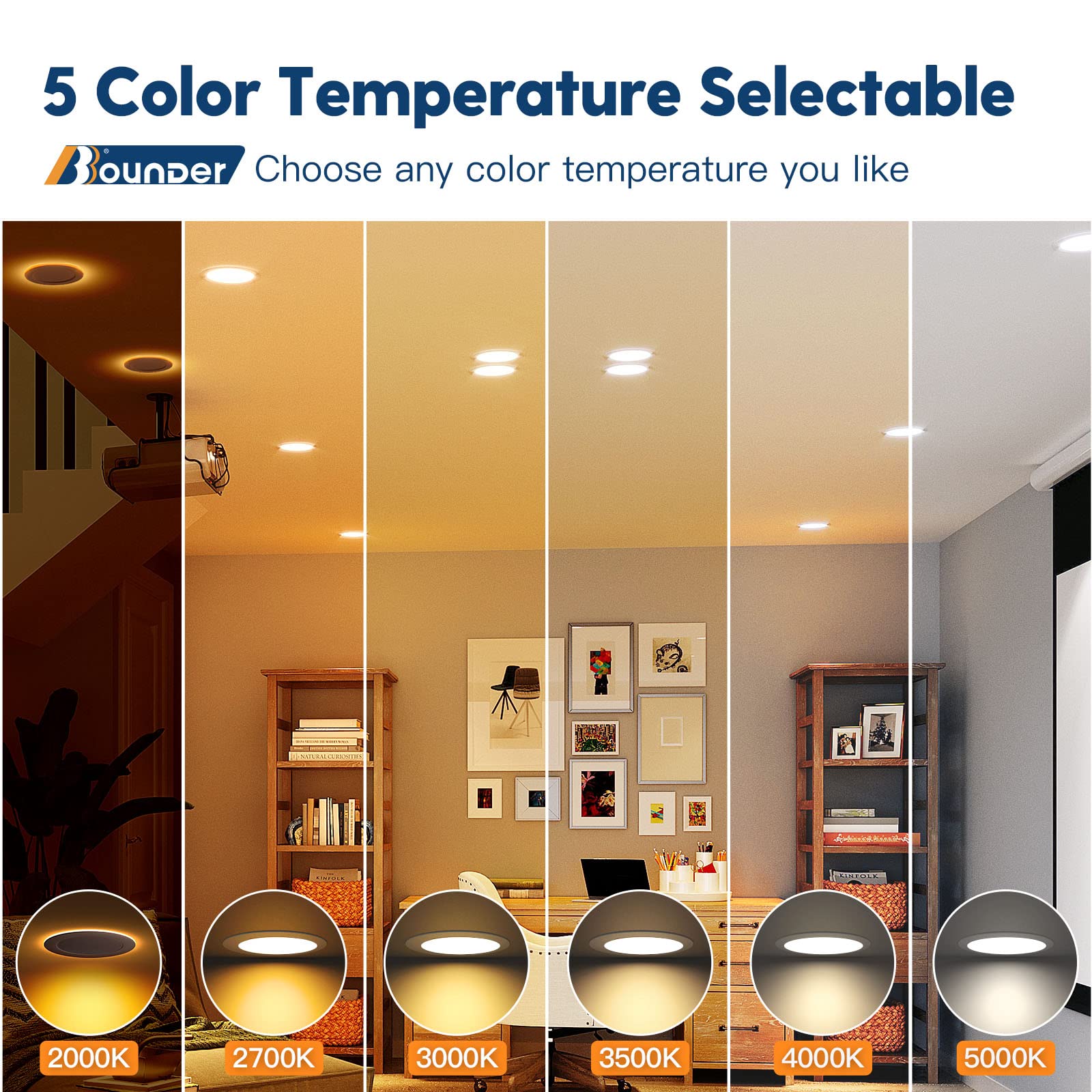 BBOUNDER 16 Pack 6 Inch 5CCT LED Recessed Ceiling Light with Night Light, 2700K/3000K/3500K/4000K/5000K Selectable Ultra-Thin Recessed Lighting, 12W=110W, 1100LM, Canless Wafer Downlight - ETL&FCC
