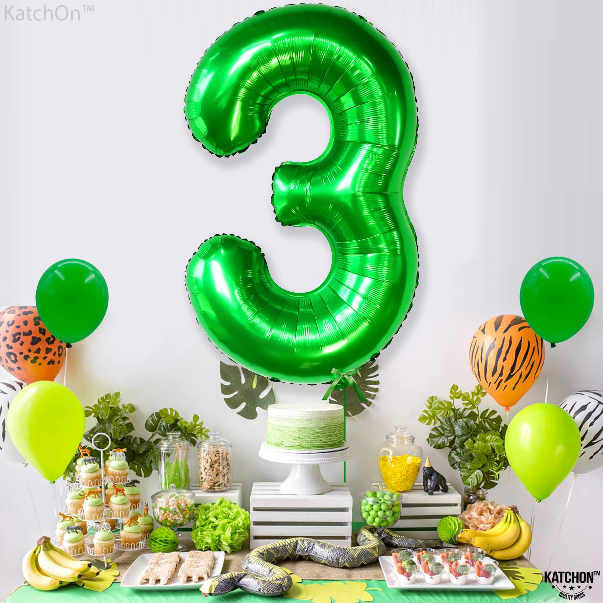 KatchOn, Giant Dark Green Number 3 Balloon - 40 Inch | Three Rex Birthday Party Decorations | Green 3 Balloon Number for Dinosaur Balloons | Green Three Balloon for Three Rex Birthday Decorations Boy