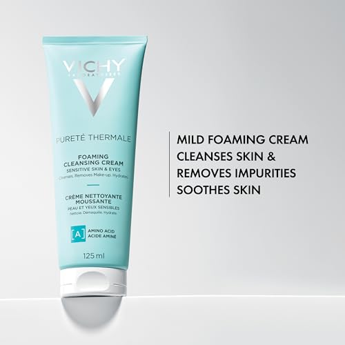 Vichy Pureté Thermale Foaming Cleansing Cream | Foaming Face Wash & Makeup Remover With Purisoft & Vitamin B5 | Sensitive Skin Tested | Cleanses, Removes Makeup & Hydrates | Soap Free | Non-Drying